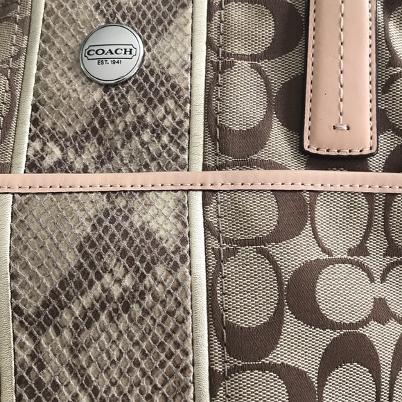 Coach | Bags | Coach Signature Purse In Tan Trimmed W Python | Poshmark